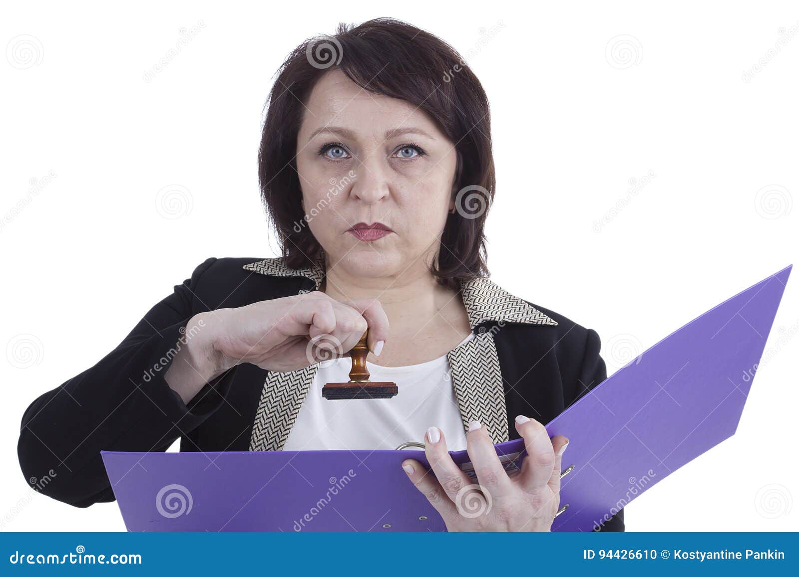 Business Woman Puts a Stamp Stock Photo - Image of jacket, talking ...