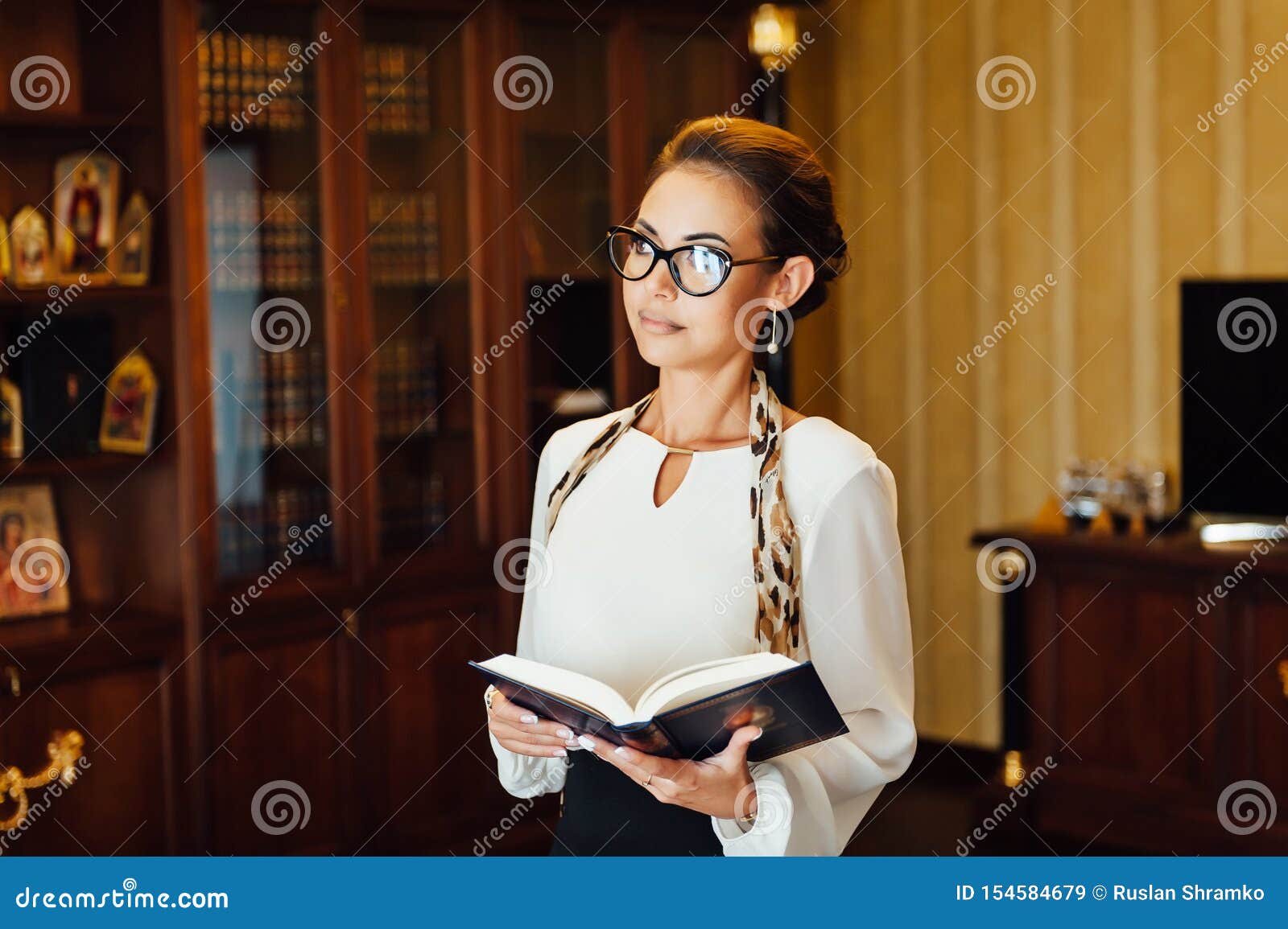 Business Woman Reading a Book at the Office Stock Image - Image of ...