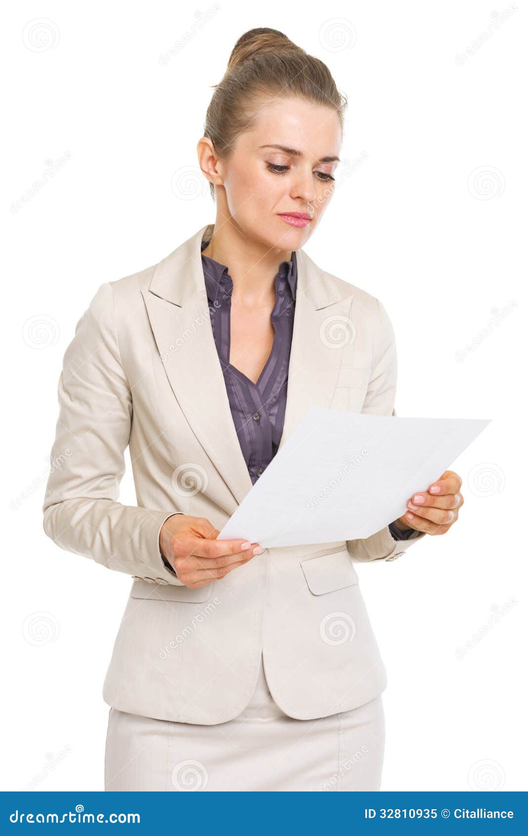 Business Woman Reading Document Stock Image - Image of document ...