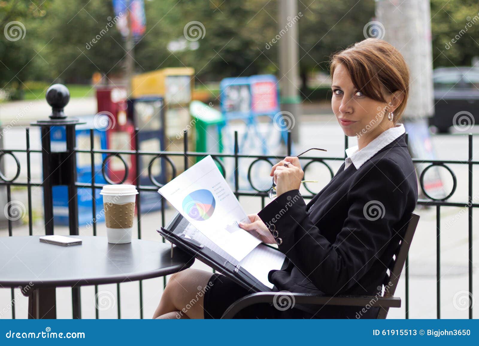 Business Woman Reading Report Document at Cafe Stock Image - Image of ...