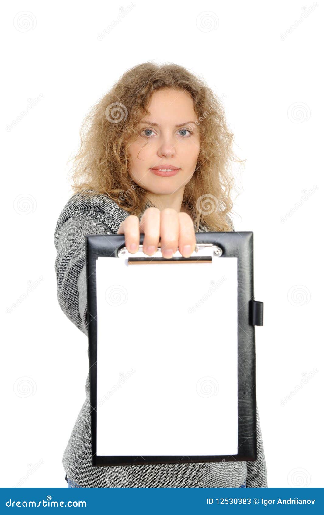 Business Woman Representing Something Stock Image - Image of grey, copy ...