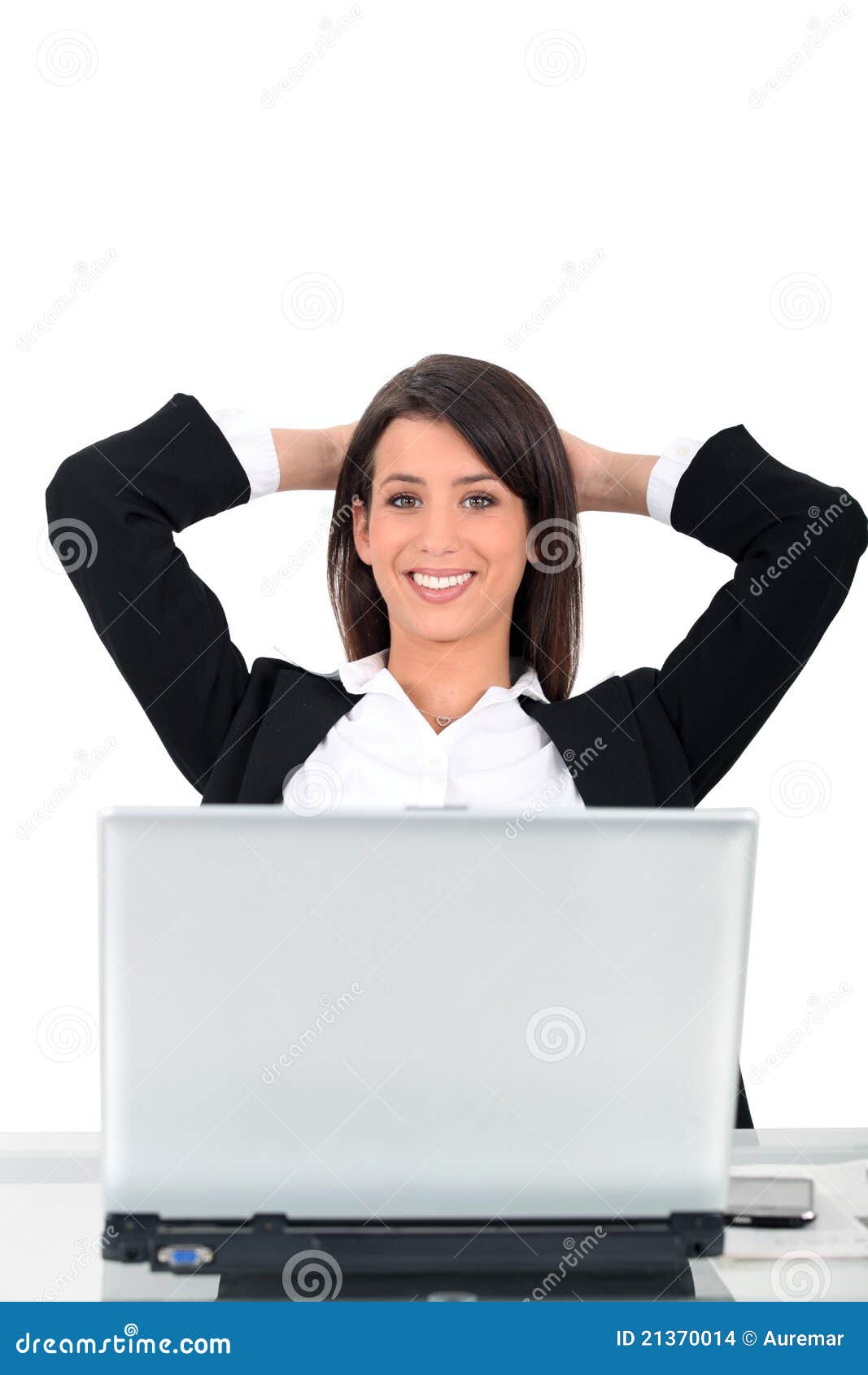 Business Woman Sat in Front of Computer Stock Photo - Image of indoors ...
