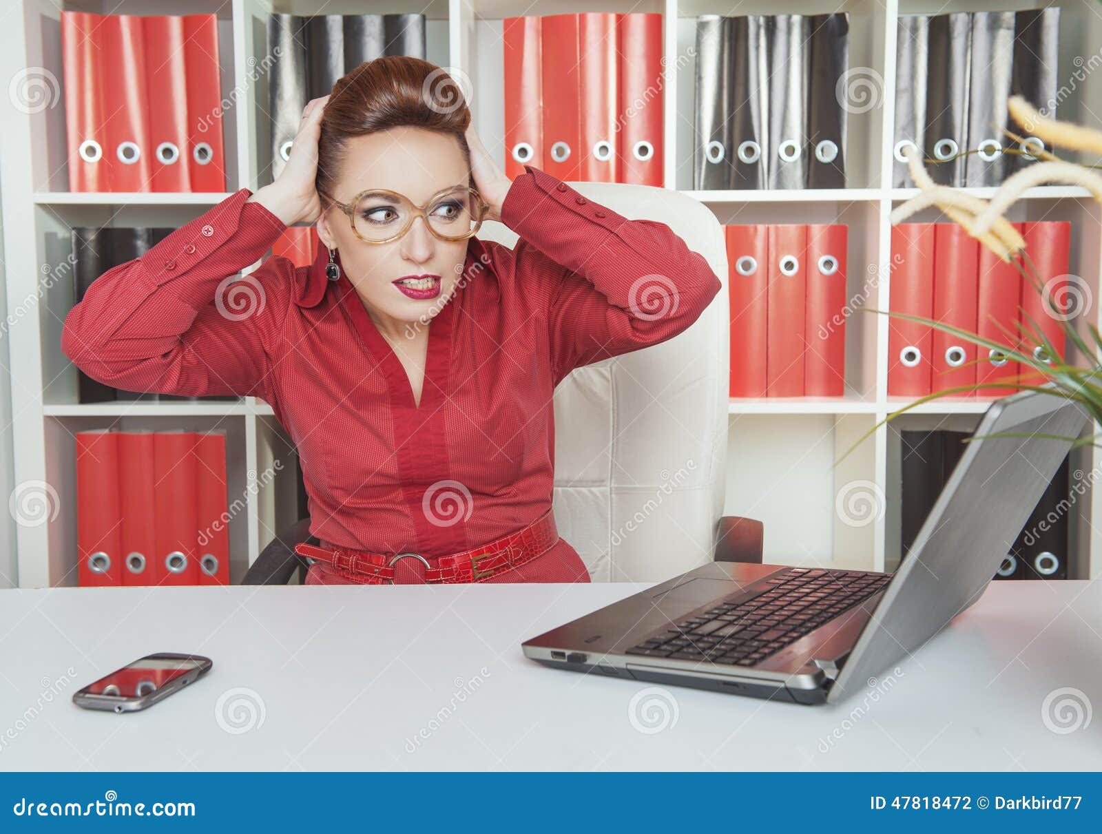 Business Woman Scared Working with Computer Stock Photo - Image of desk ...