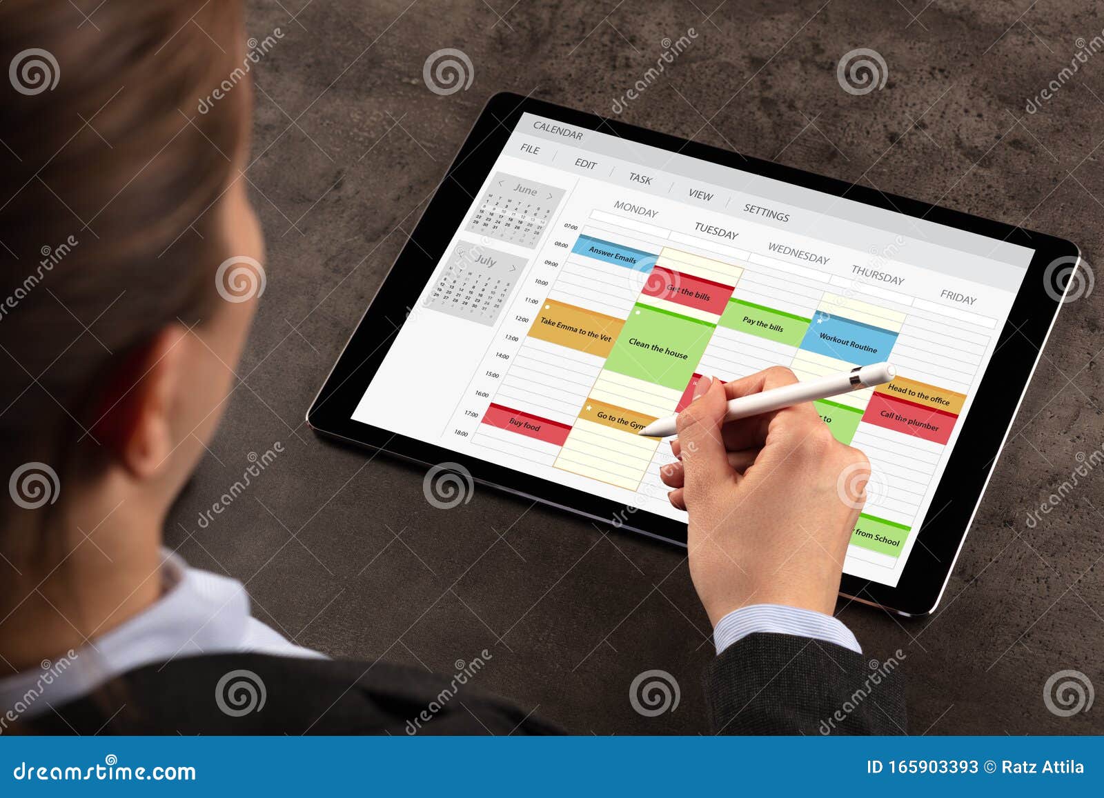 Business Woman Schedule Her Program on Tablet Stock Image - Image of ...