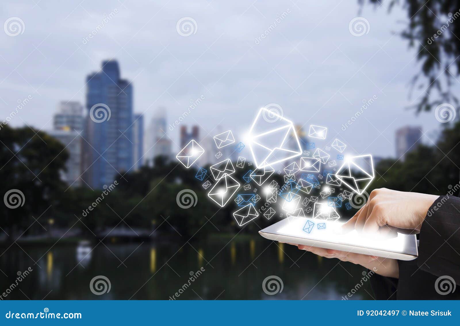 Business Woman Sending Email Marketing by Using Digital Tablet Stock ...