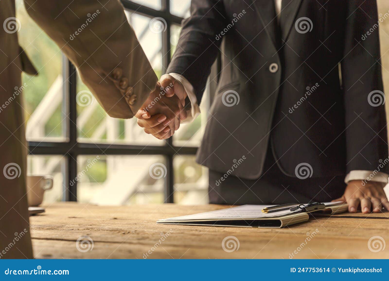 Business Woman are Shaking Hands in Office. Collaborative Teamwork ...