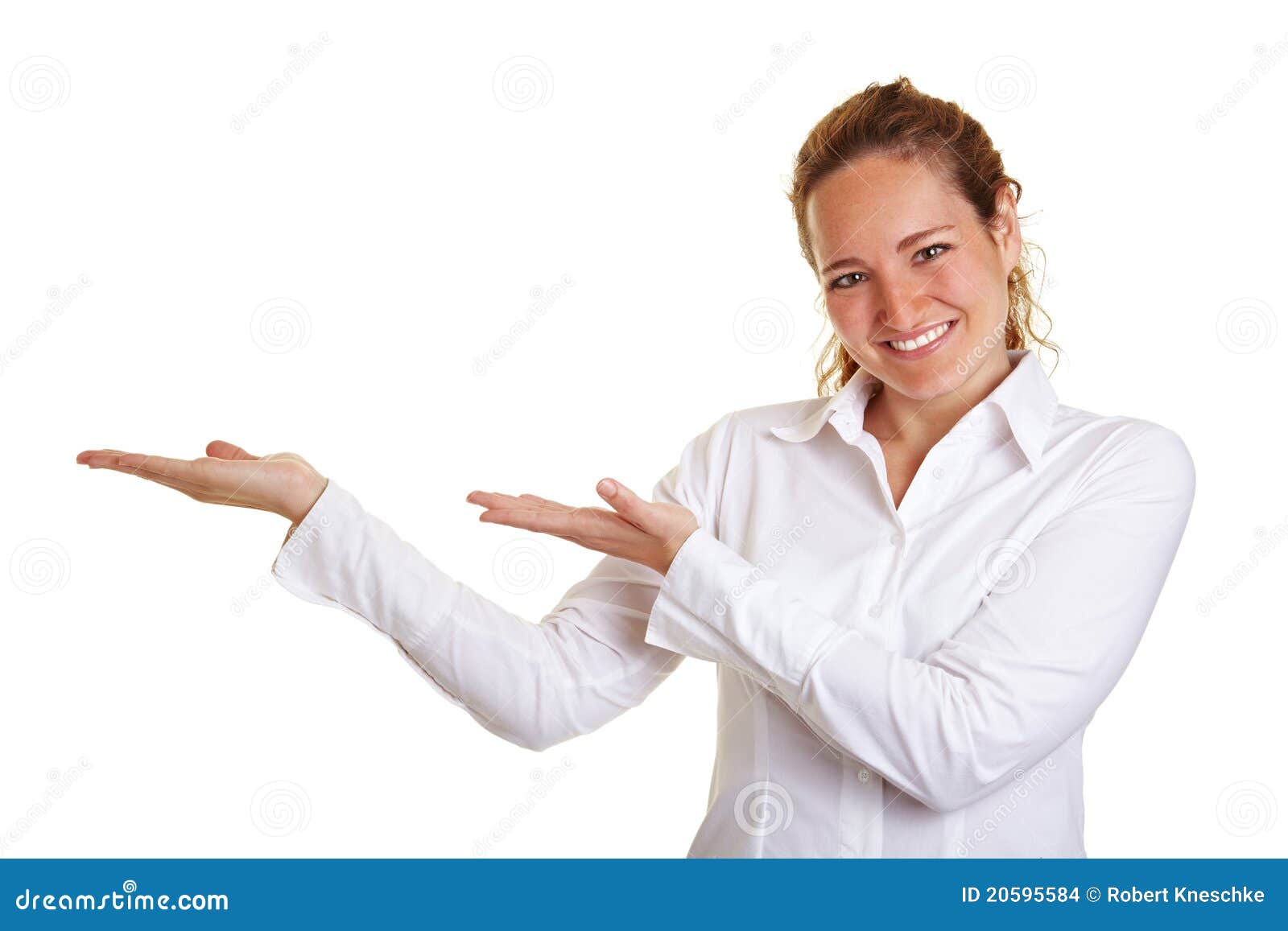 Business Woman Showing Imaginary Stock Photo - Image of caucasian, palm ...
