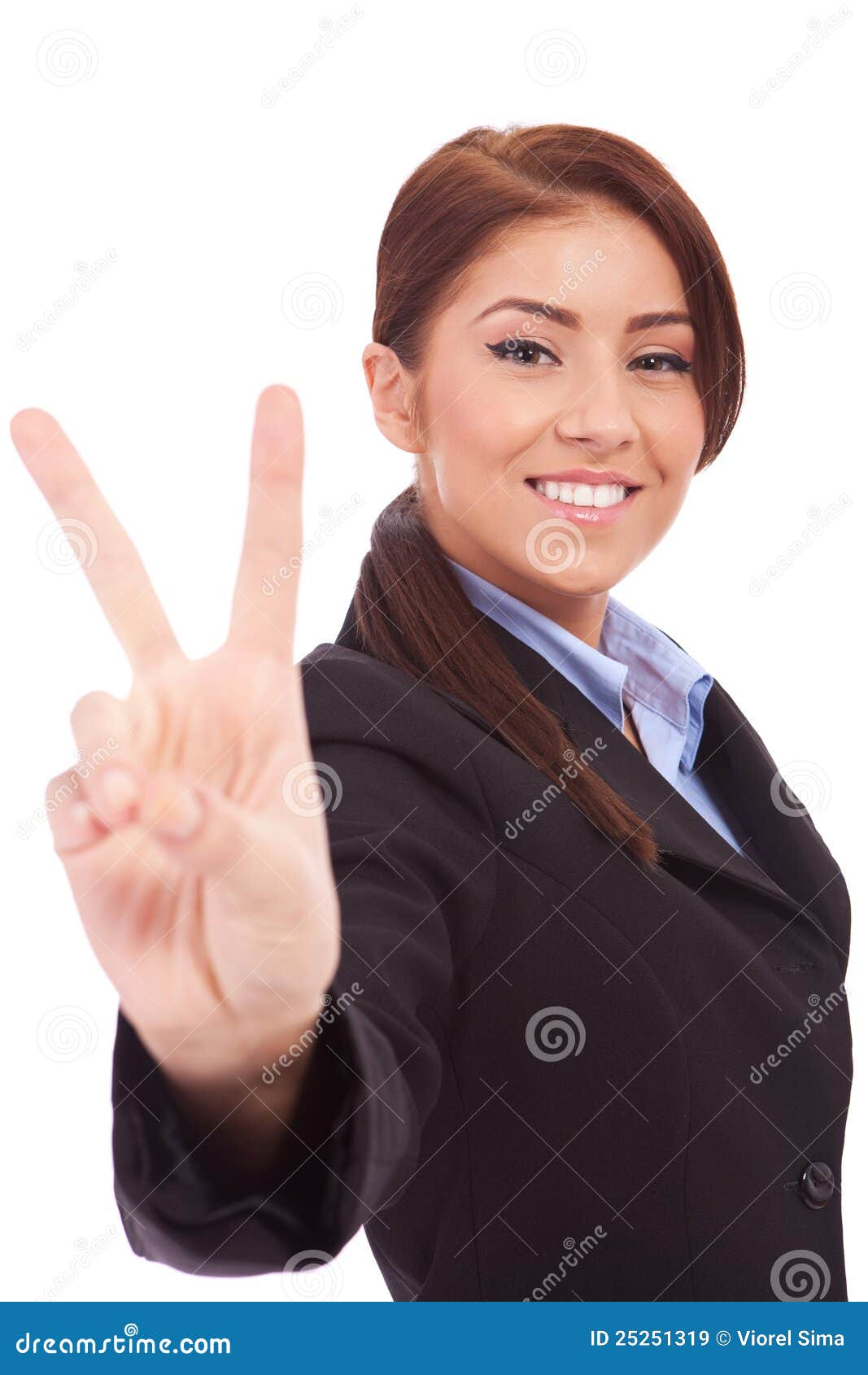Business Woman Showing Victory Sign Stock Image Image Of Success