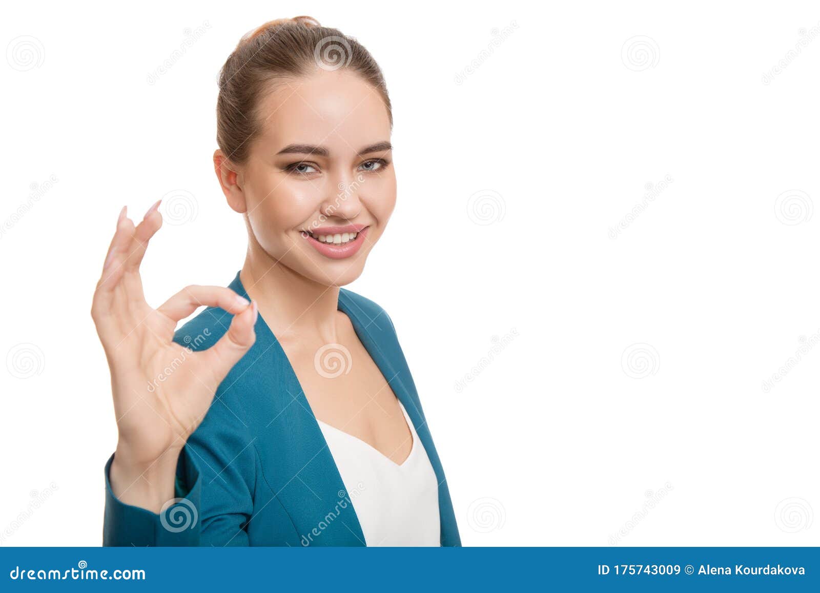 Business Woman Shows Ok. Isolated on White Background Stock Image ... Business Woman Shows Ok. Isolated on White Background Stock Image ...