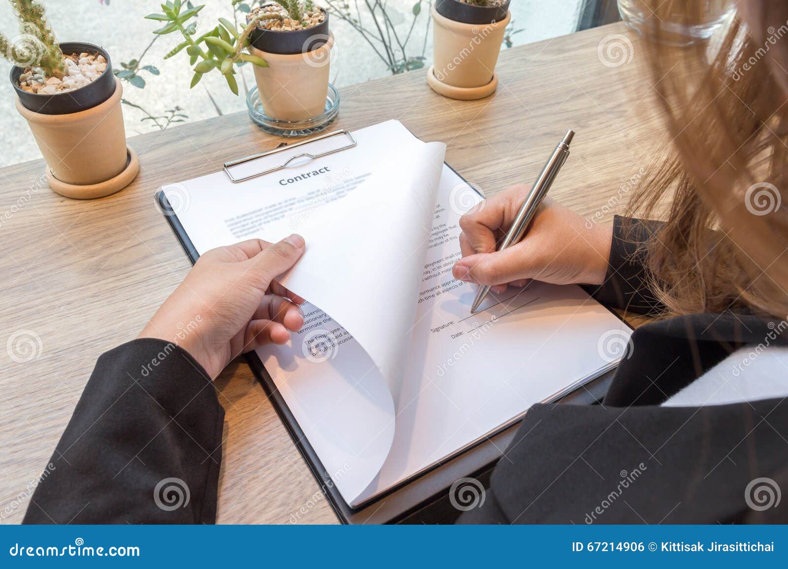Business Woman Signing Contract Document Form Stock Photo - Image of ...