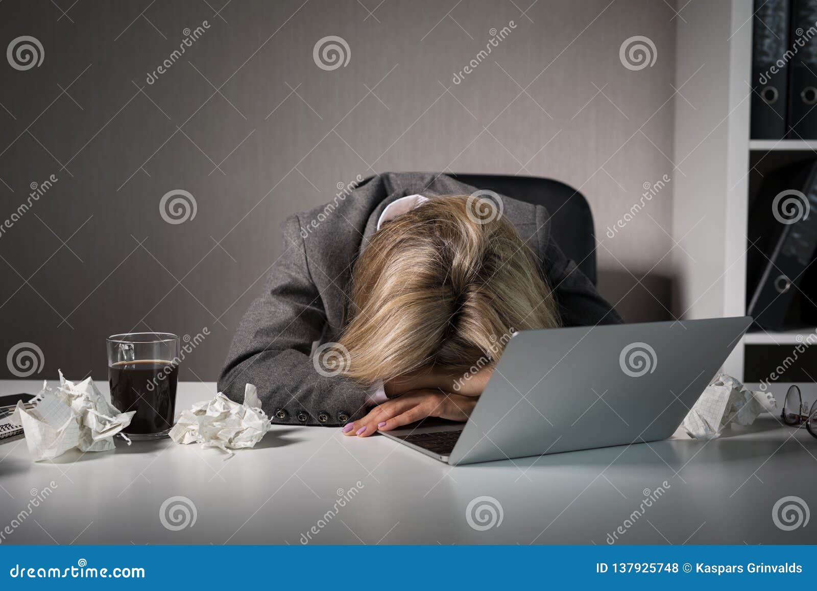 Woman Sleeping in Front of Computer in Office Stock Photo - Image of ...