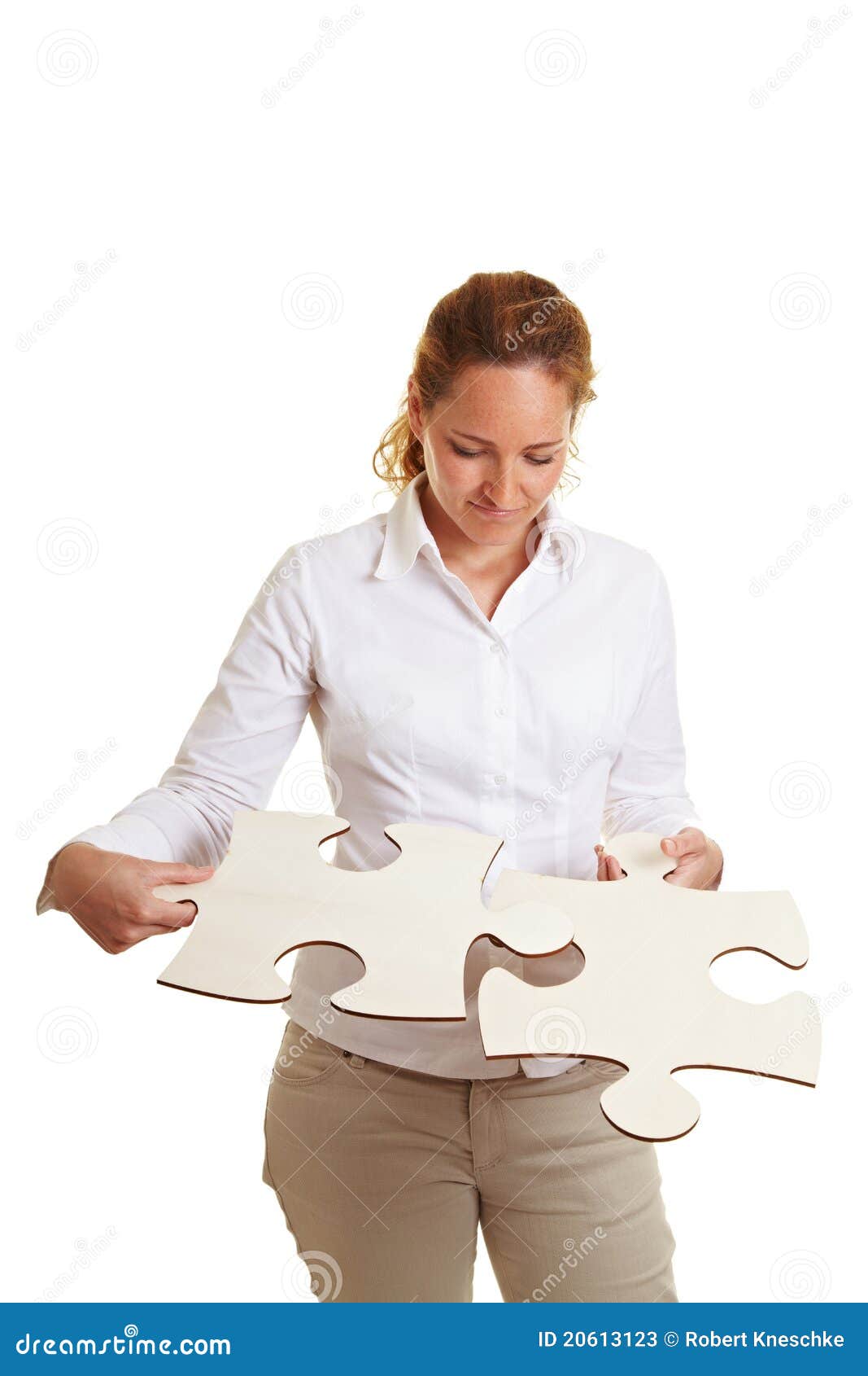 Business Woman Solving Jigsaw Stock Image - Image of consideration ...