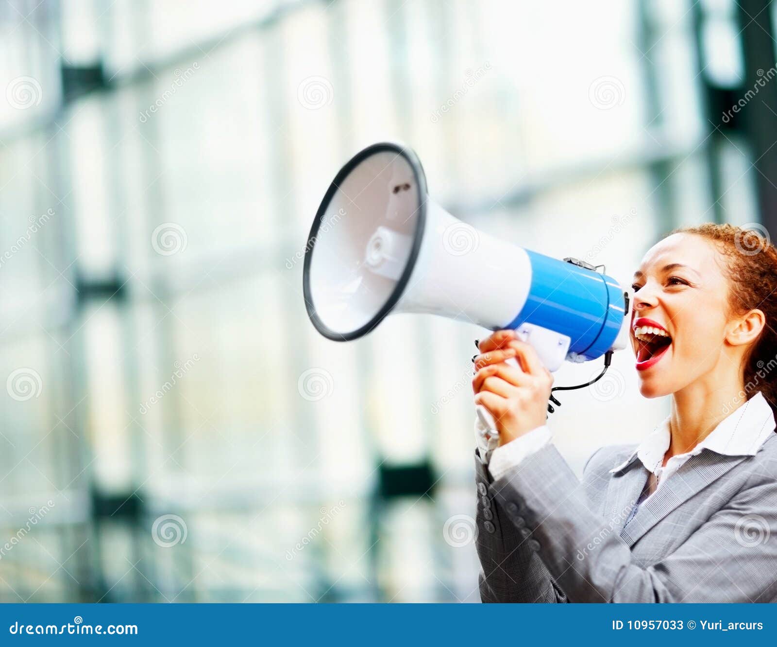 Business Woman Speaking into a Megaphone Stock Image - Image of loud ...