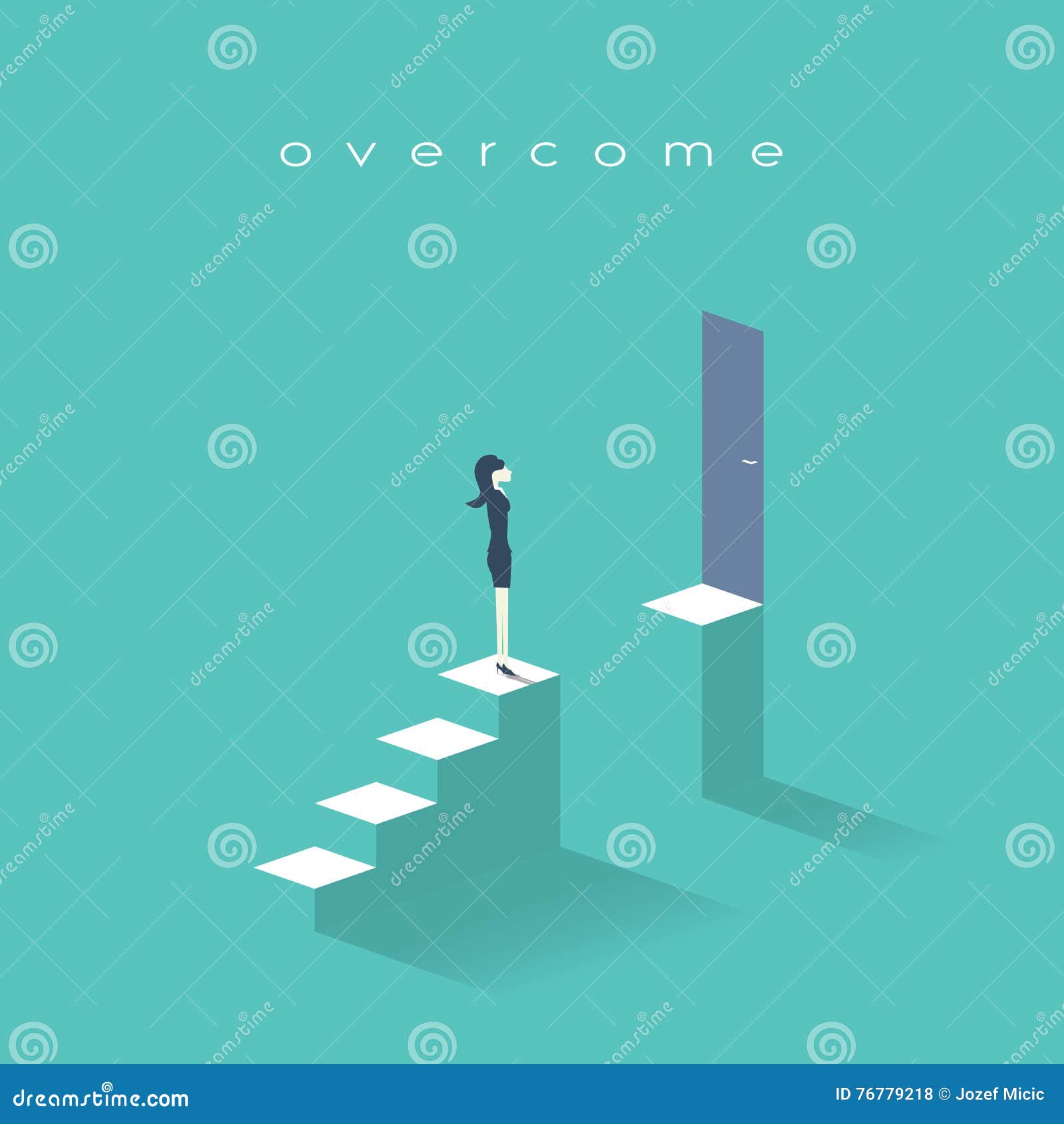 Business Woman Standing On Top Of Stairs Symbol Businesswoman