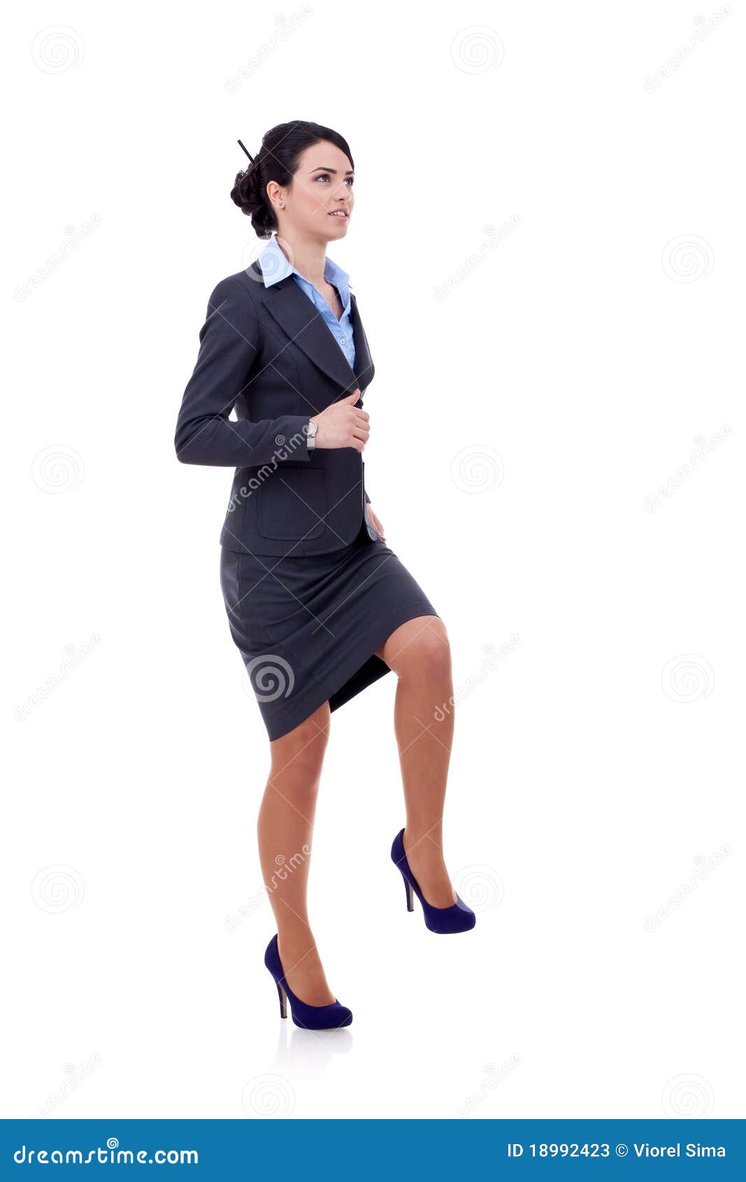 Business Woman Stepping on Imaginary Step Stock Image - Image of ...