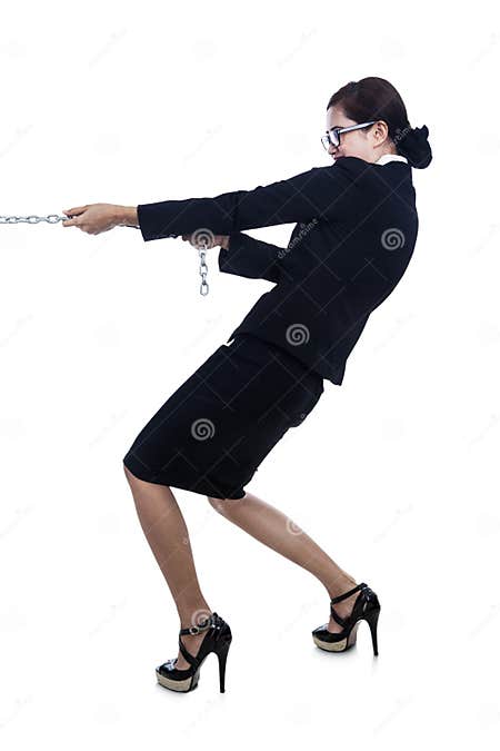 Business-woman-strength-pulling-chain Stock Photo - Image of japanese ...