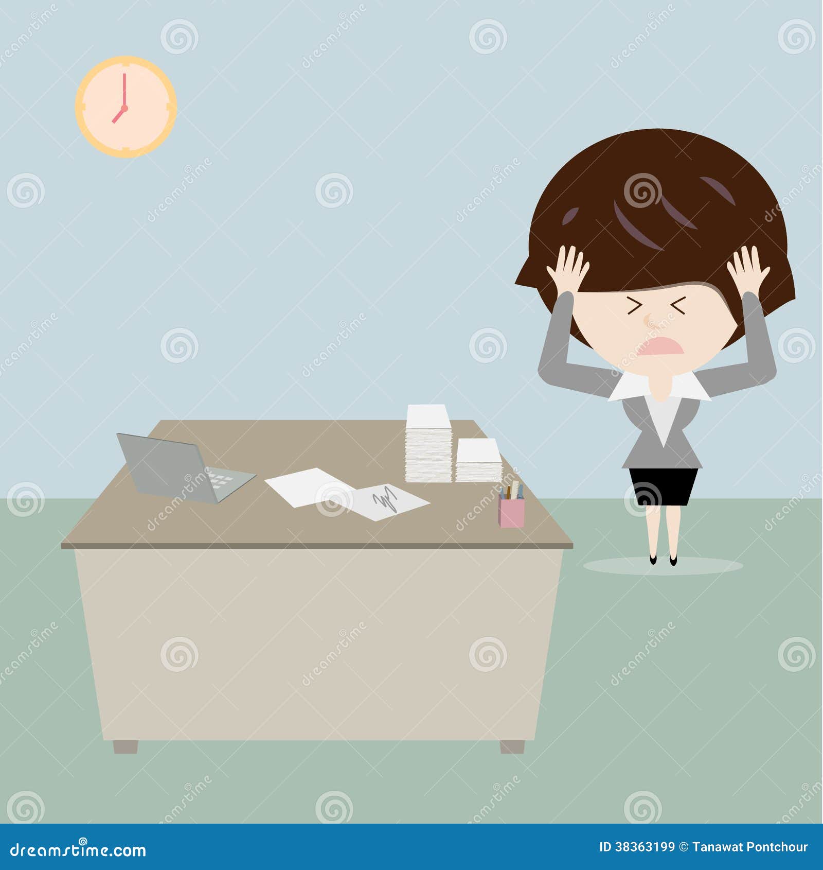 Business Woman Stress and Mess Desk Stock Illustration - Illustration ...