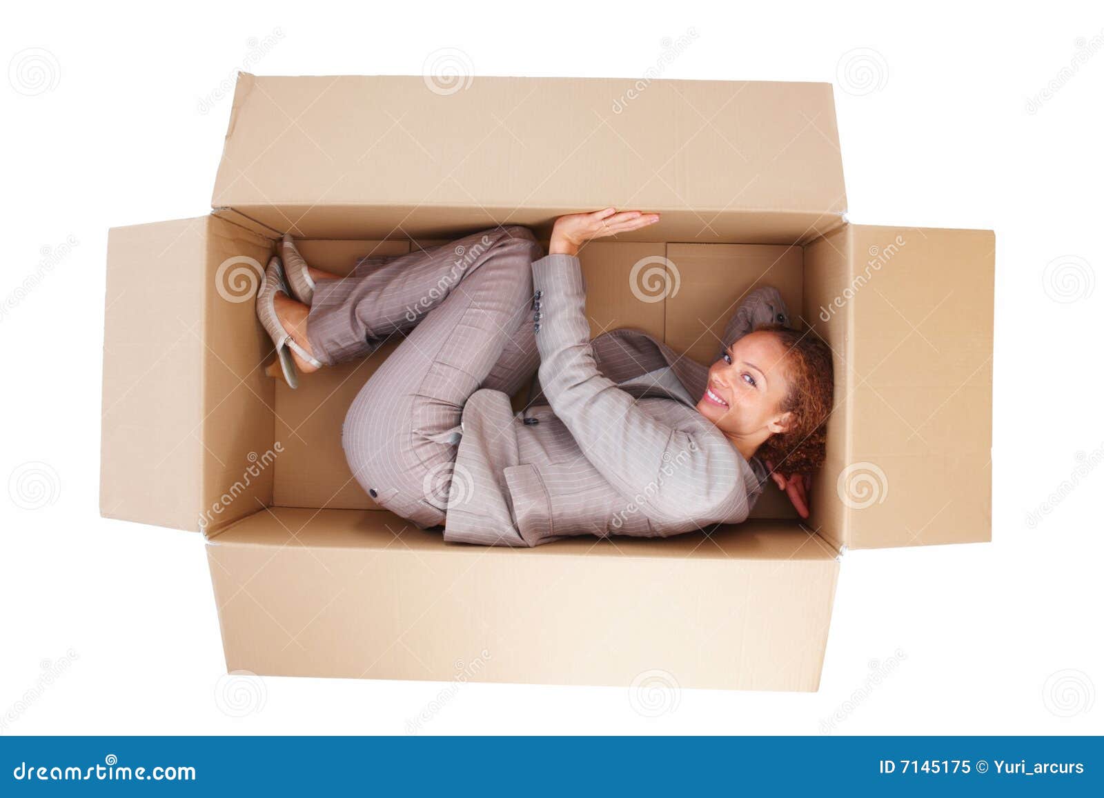 Royalty Free Stock Photo: Business woman stuck in a box copyspace ...