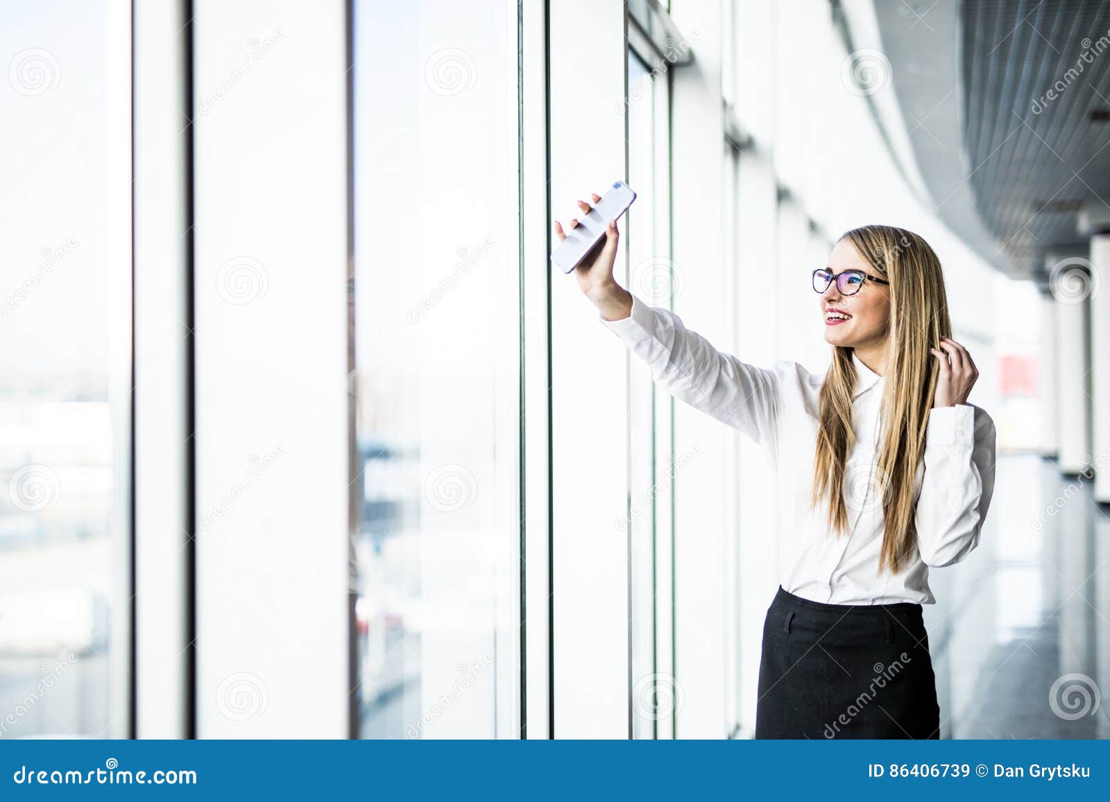 Business Woman Take Selfie In Modern Office Stock Image Image Of