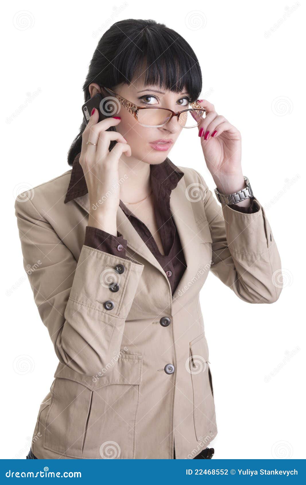 Business Woman Talking Over Cell Phone Stock Photo - Image of look ...
