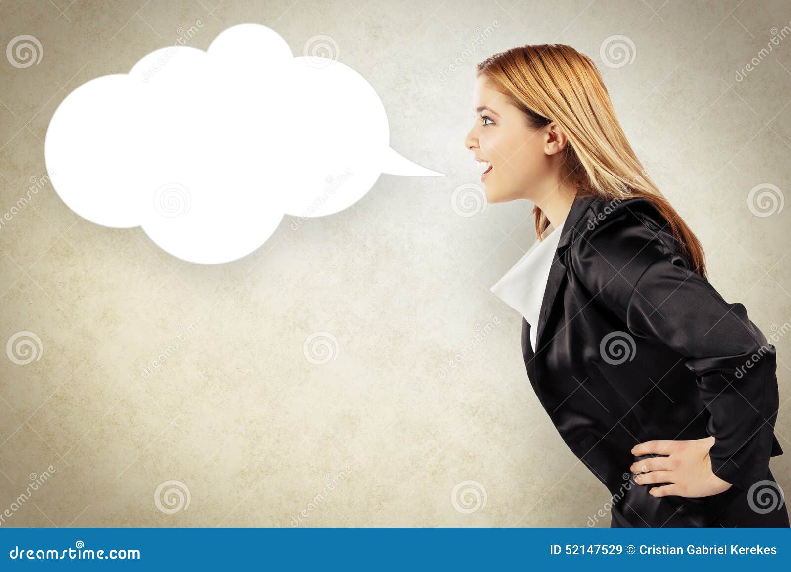 Business Woman Telling a Message in a Speech Balloon Stock Image ...