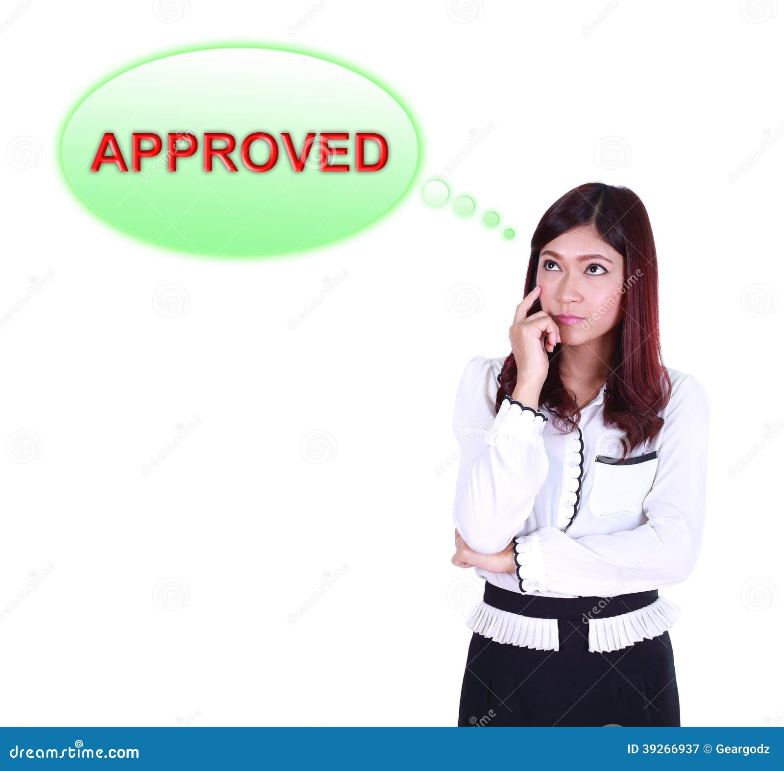 Business Woman Thinking about Approved Stock Image - Image of girl ...