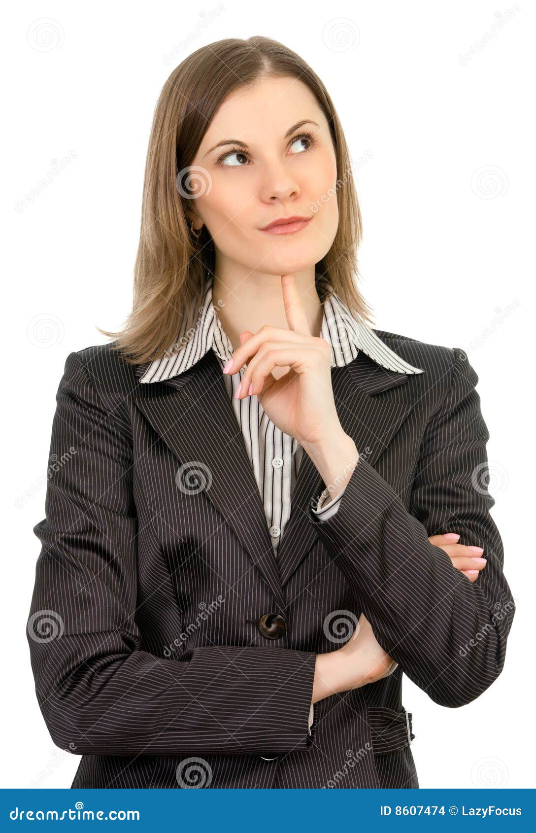 Business Woman Thinking. Isolated on White Stock Photo - Image of ...