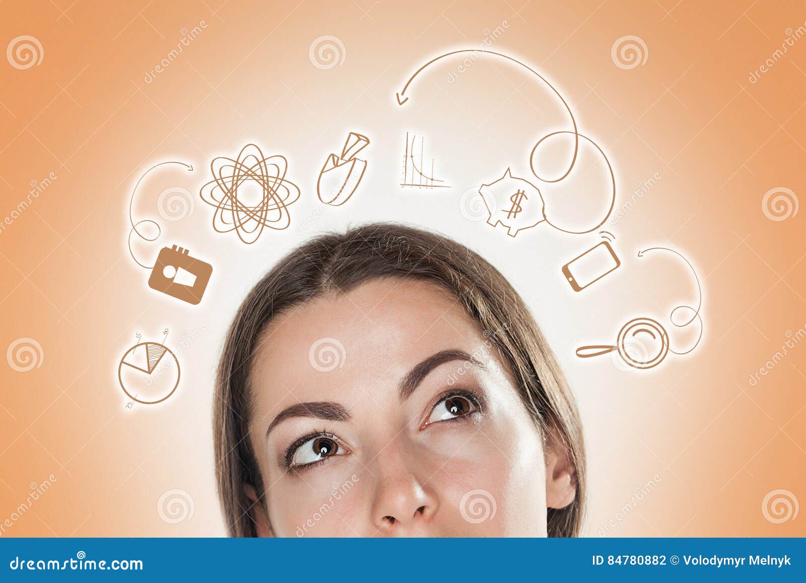 Business Woman Thinking Many Ideas. Stock Photo - Image of bulb, bright ...