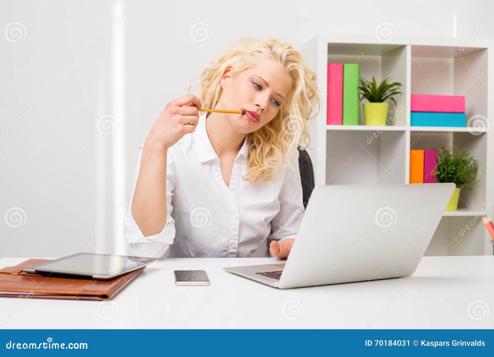 Business Woman Thinking about Problem Solving Stock Image - Image of ...