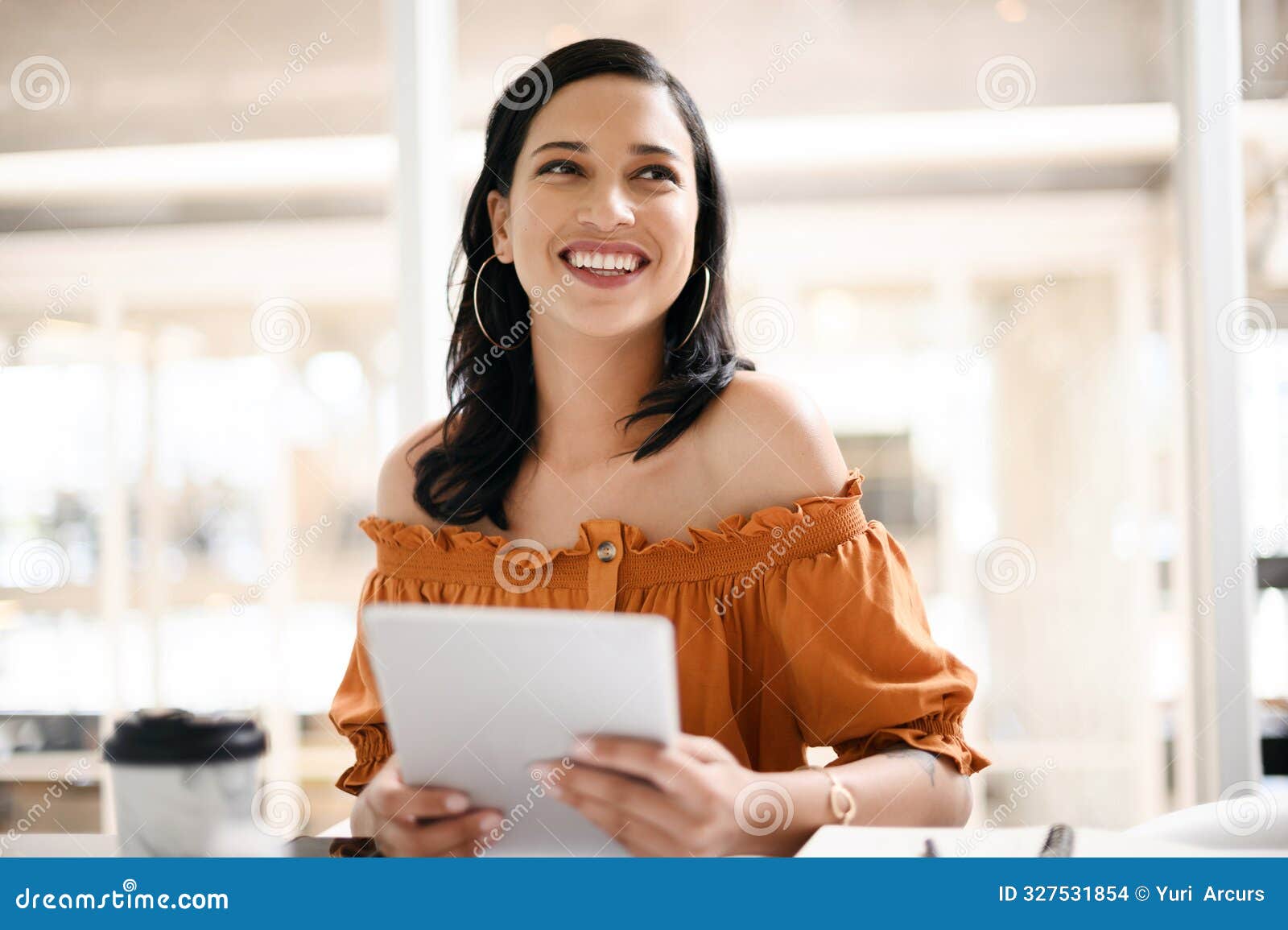 Business, Woman and Thinking with Tablet in Office for Research Ideas ...