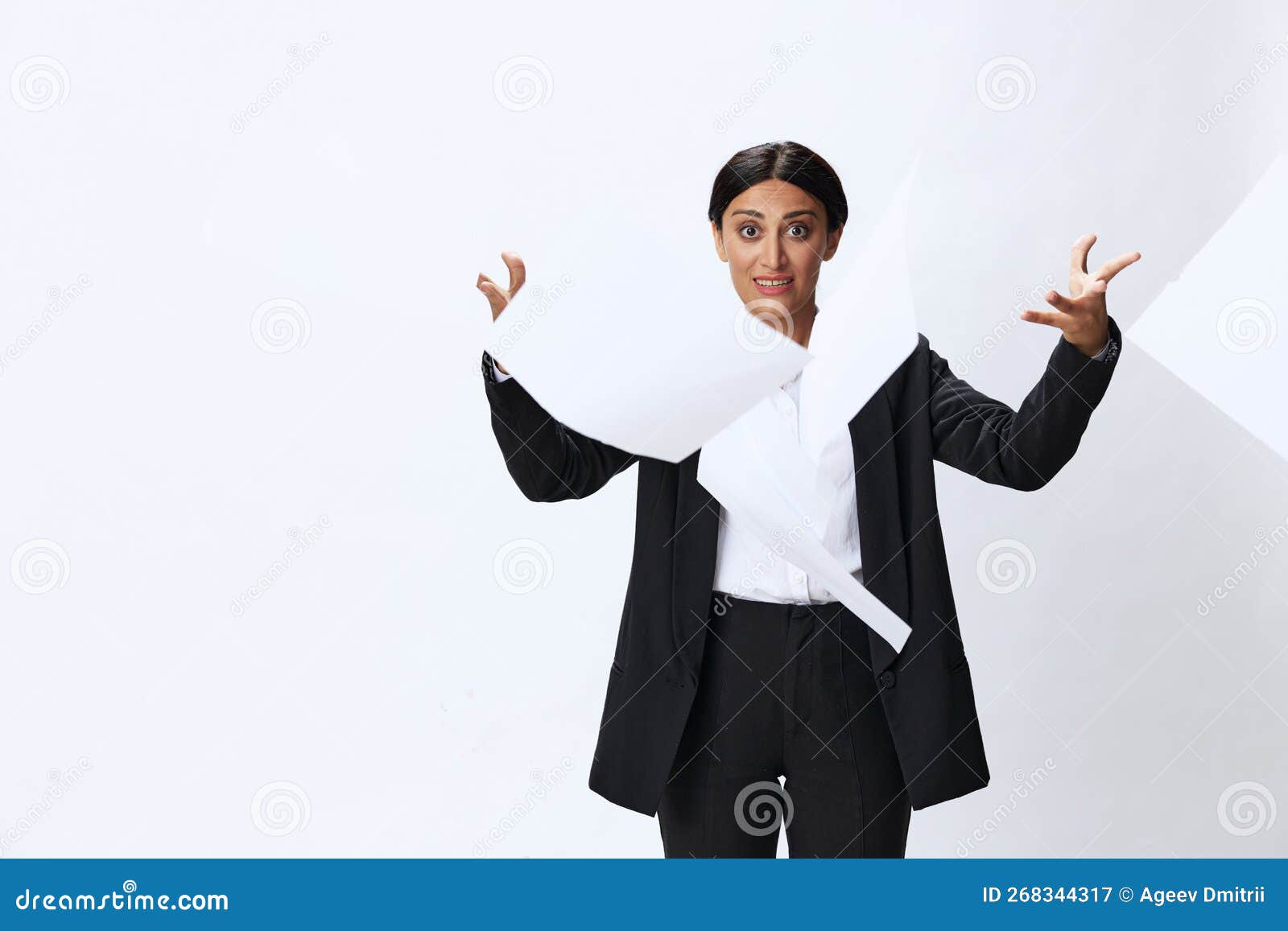 Business Woman Throwing Papers Documents in Black Business Suit Showing ... Business Woman Throwing Papers Documents in Black Business Suit Showing ...