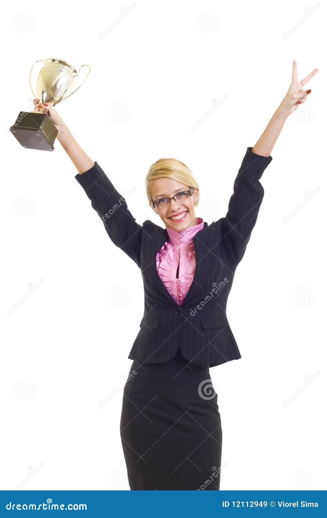 Business Woman with Trophy Award Stock Image - Image of lifestyle ...