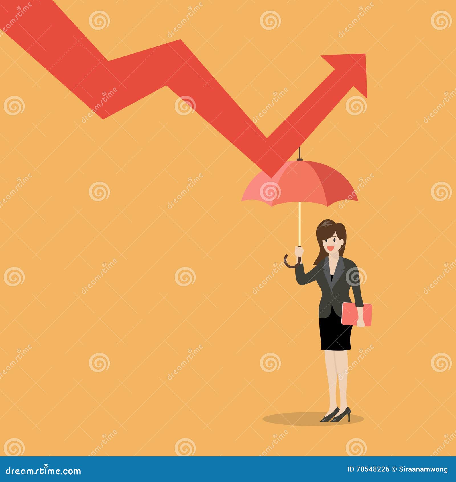 Business Woman with Umbrella Protecting from Graph Down Stock Vector ...