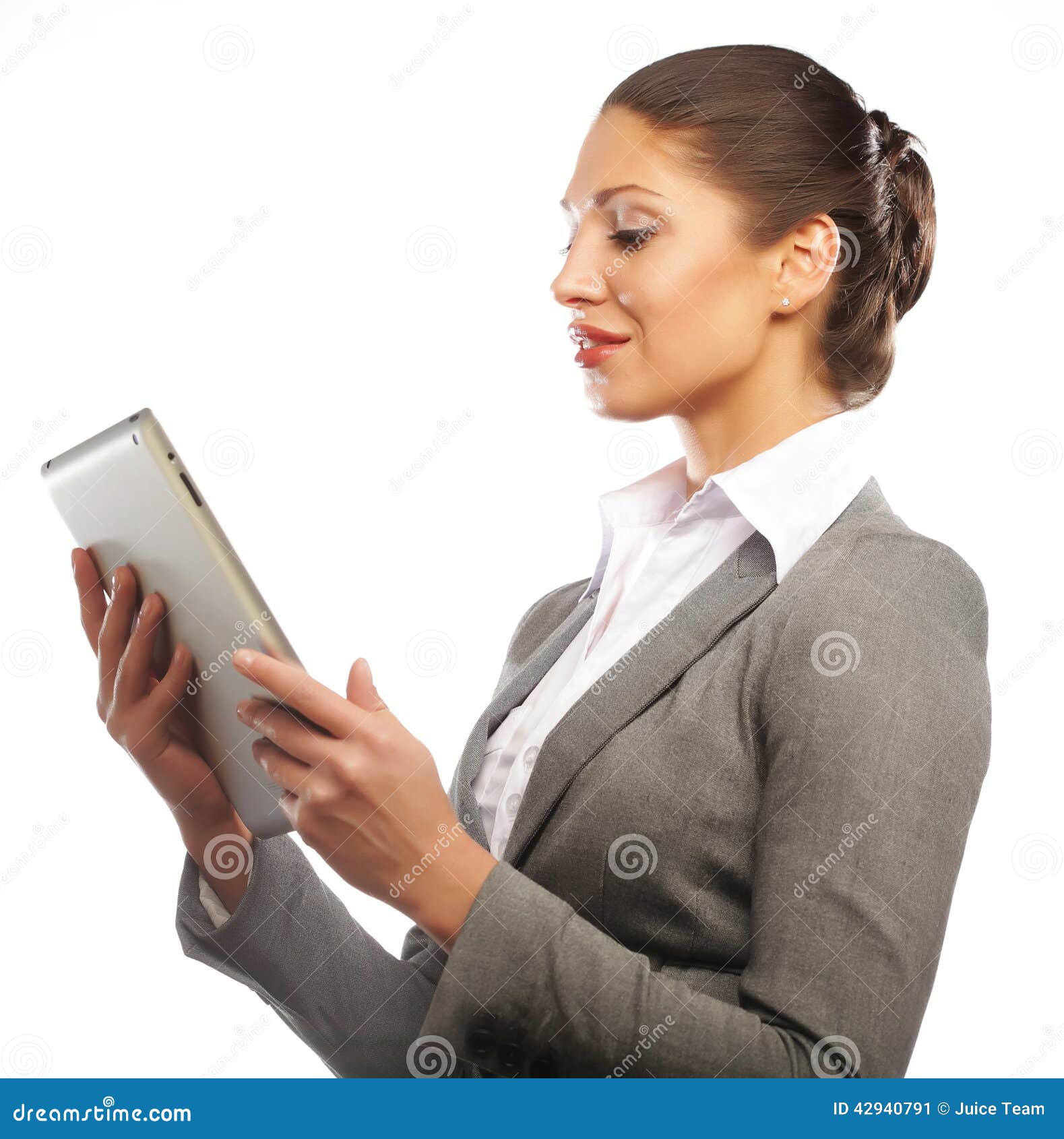 Business Woman Uses a Mobile Tablet Computer Stock Image - Image of ...