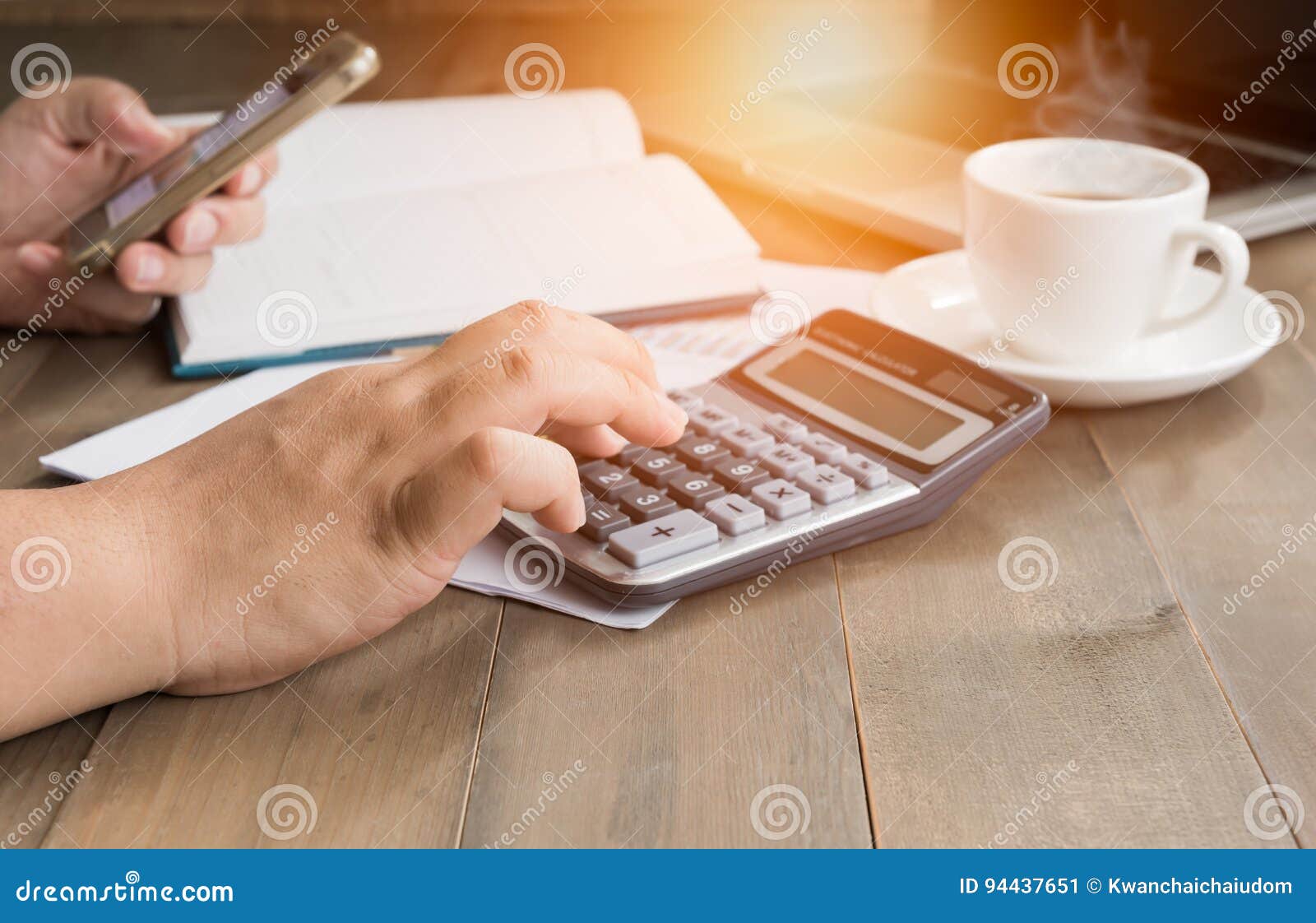 Business Woman Using Calculator and Mobile Phone Stock Image - Image of ...