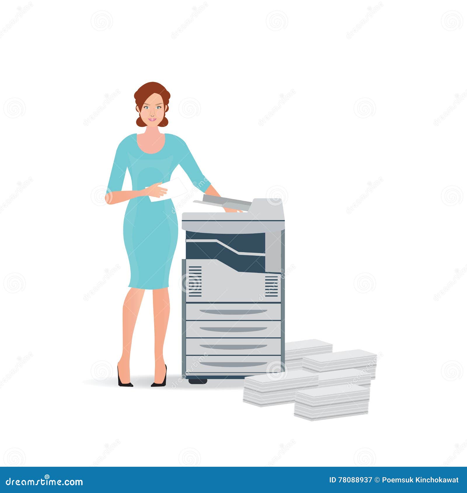 Business Woman Using Copy Machine or Printing Machine. Stock Vector ...