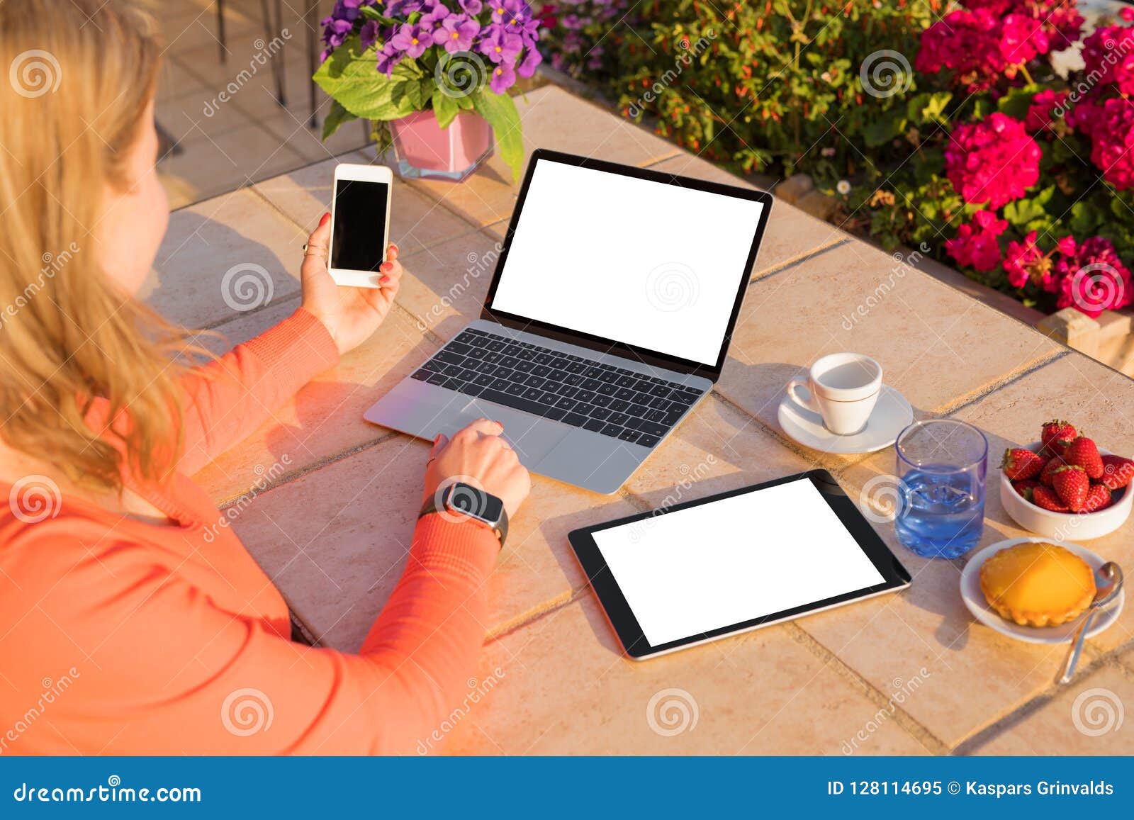 Woman Using Different Tech Devices Stock Image - Image of notebook ...