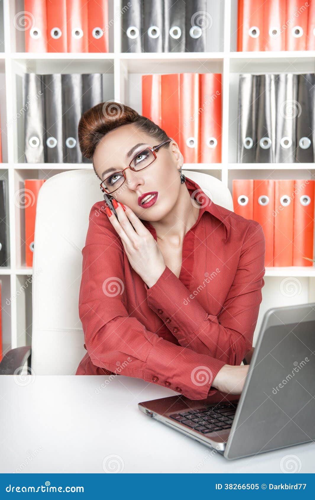 Business Woman Using Mobile Phone and Working Stock Image - Image of ...