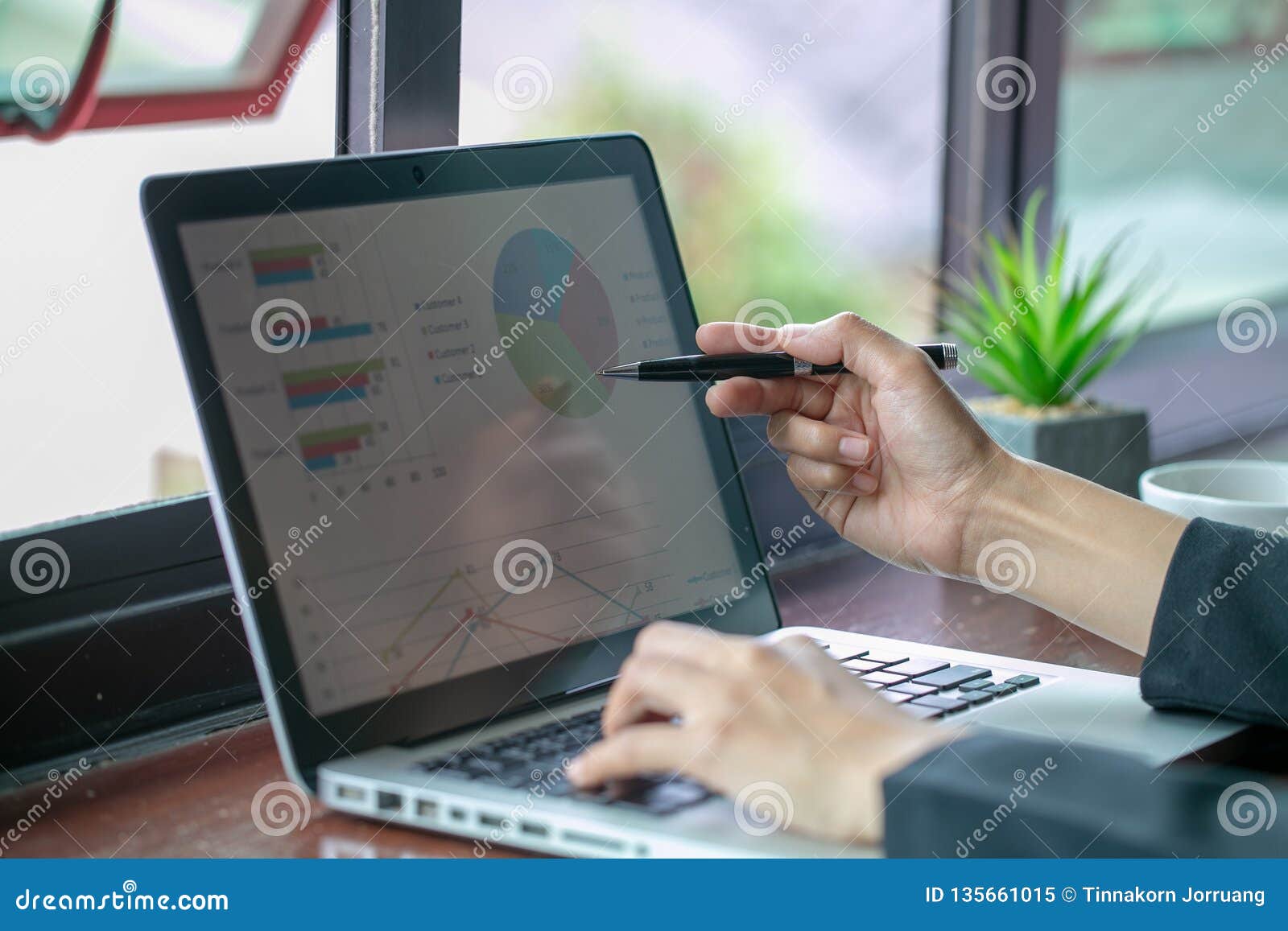 Business Woman Using Modern Laptop with Graph. Business Startup Stock ...