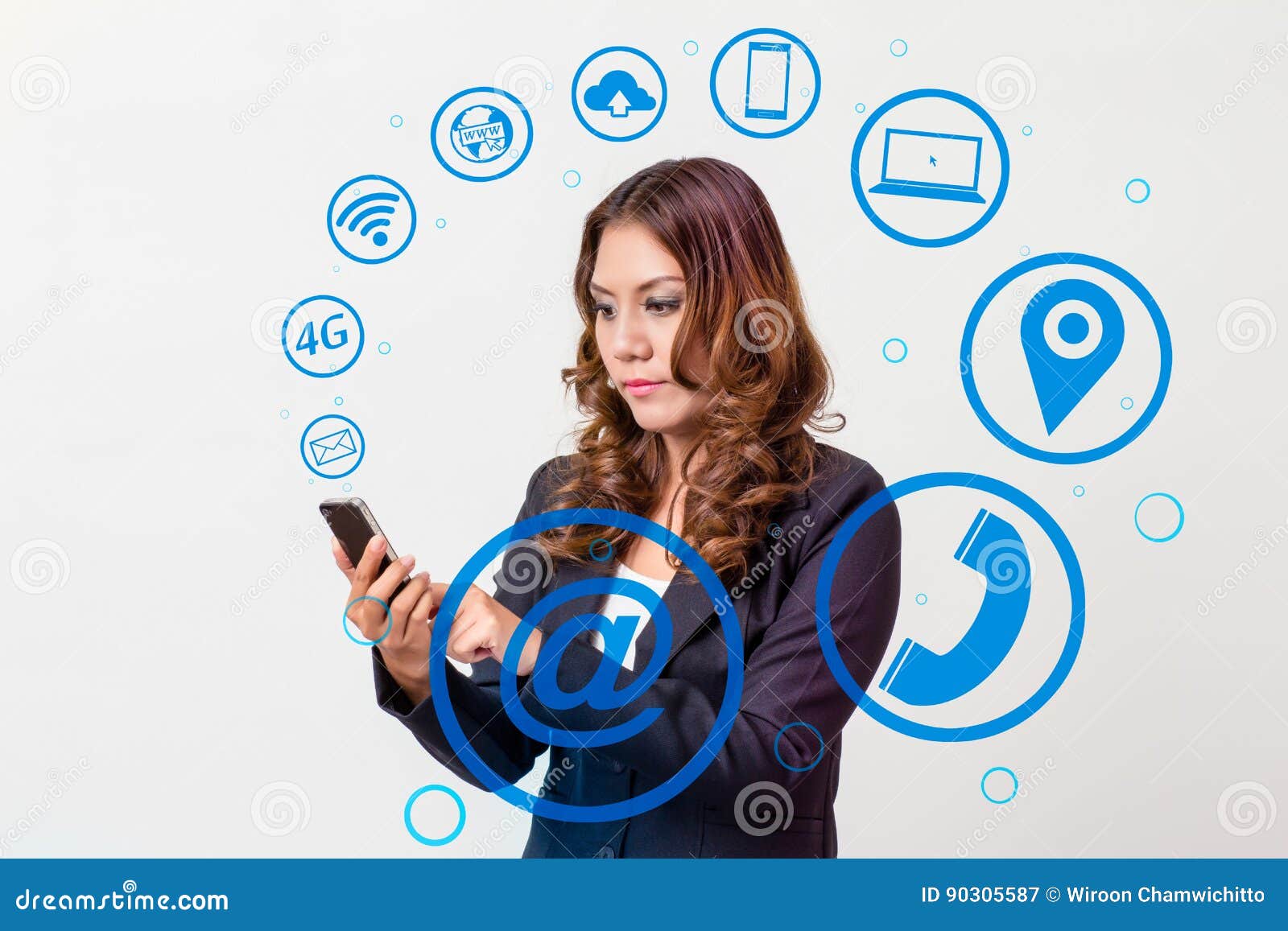 Business Woman Using Smartphone and Icon Stock Image - Image of ...