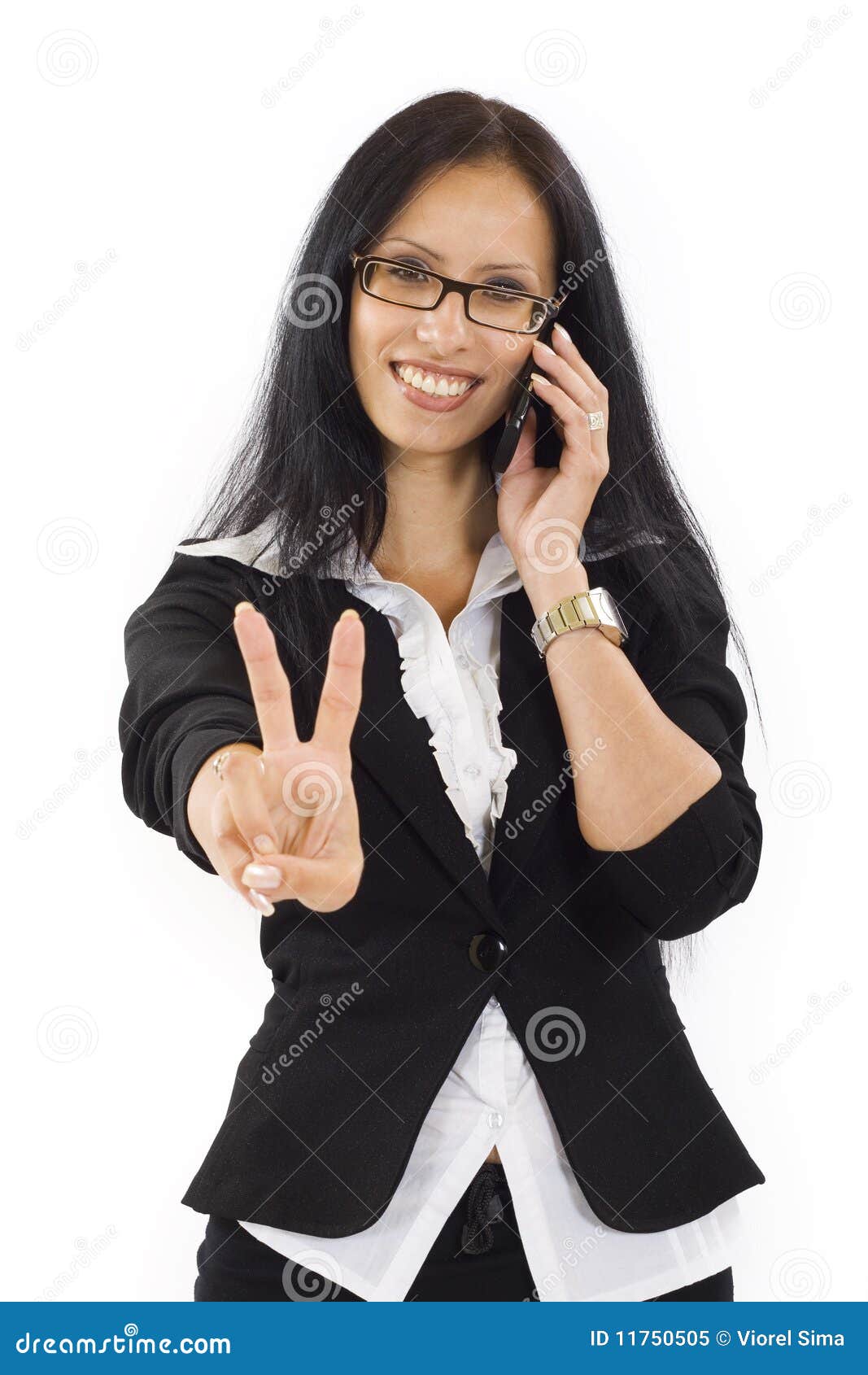Business Woman with Victory Gesture Stock Image - Image of ideas ...