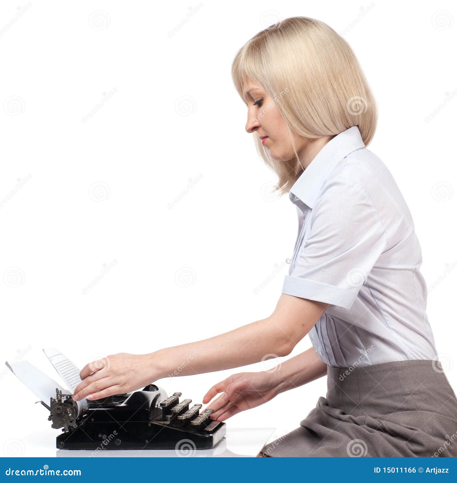 Business Woman with Vintage Typing Machine Stock Photo - Image of paper ...