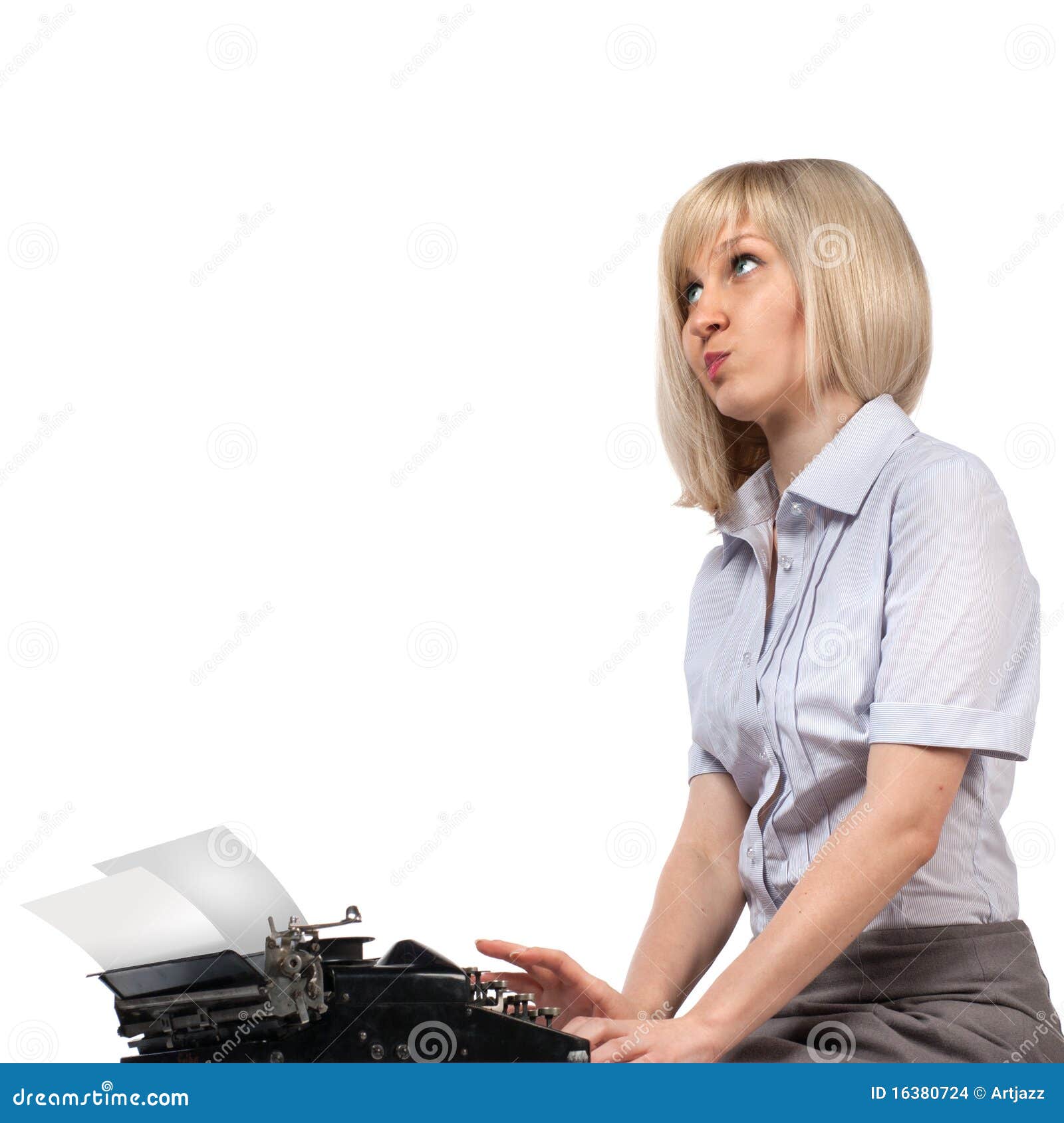 Business Woman with Vintage Typing Machine Stock Photo - Image of black ...