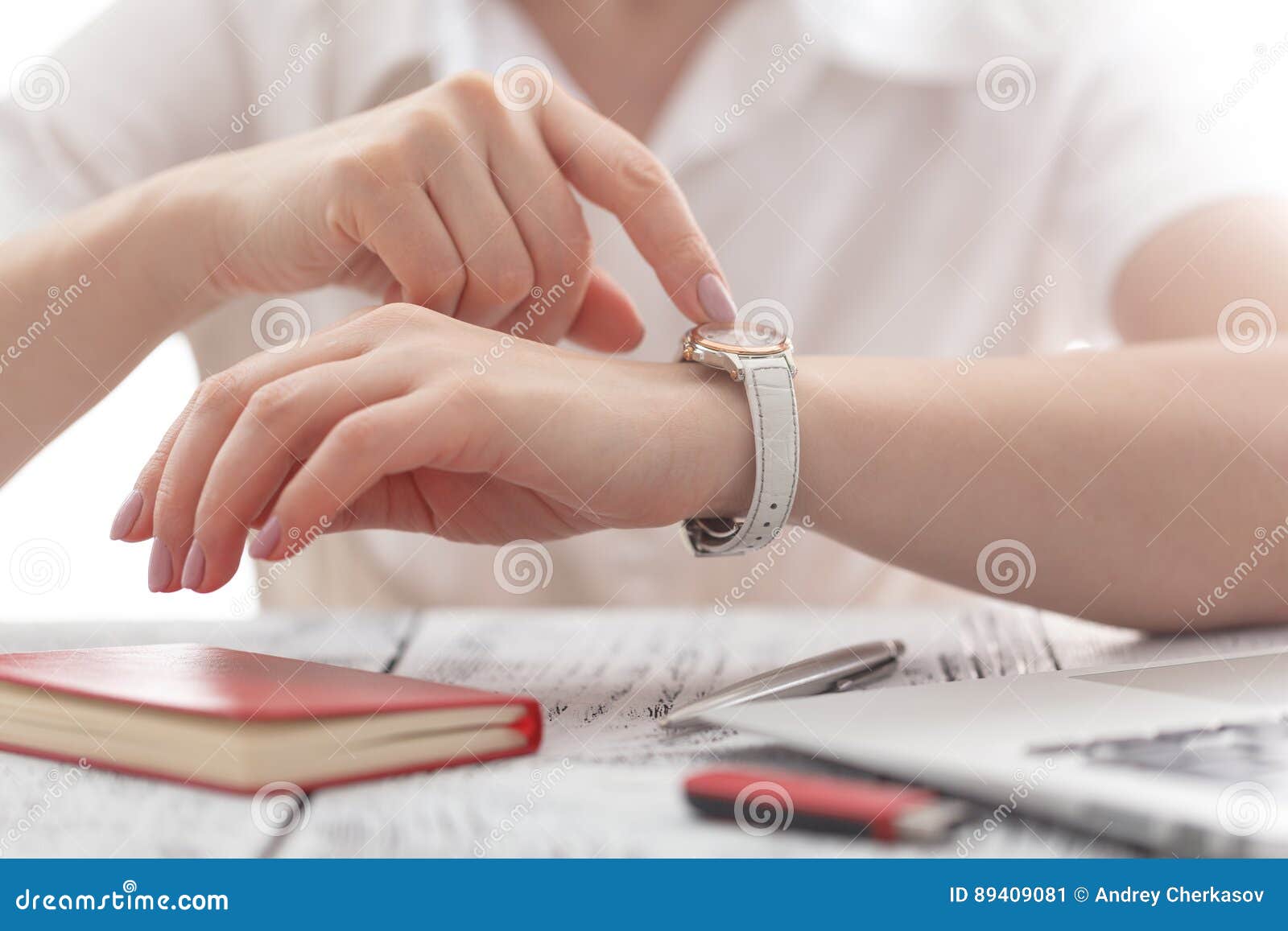 Business Woman with Watch at Office Control Time Stock Image - Image of ...