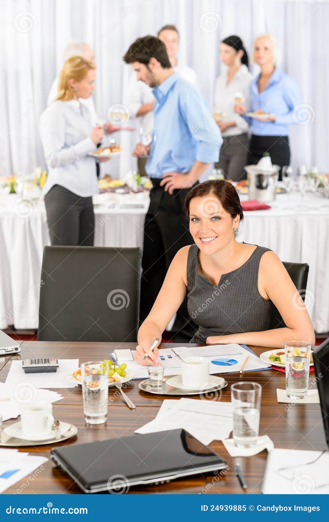 Business Woman Work during Catering Buffet Stock Image - Image of ...