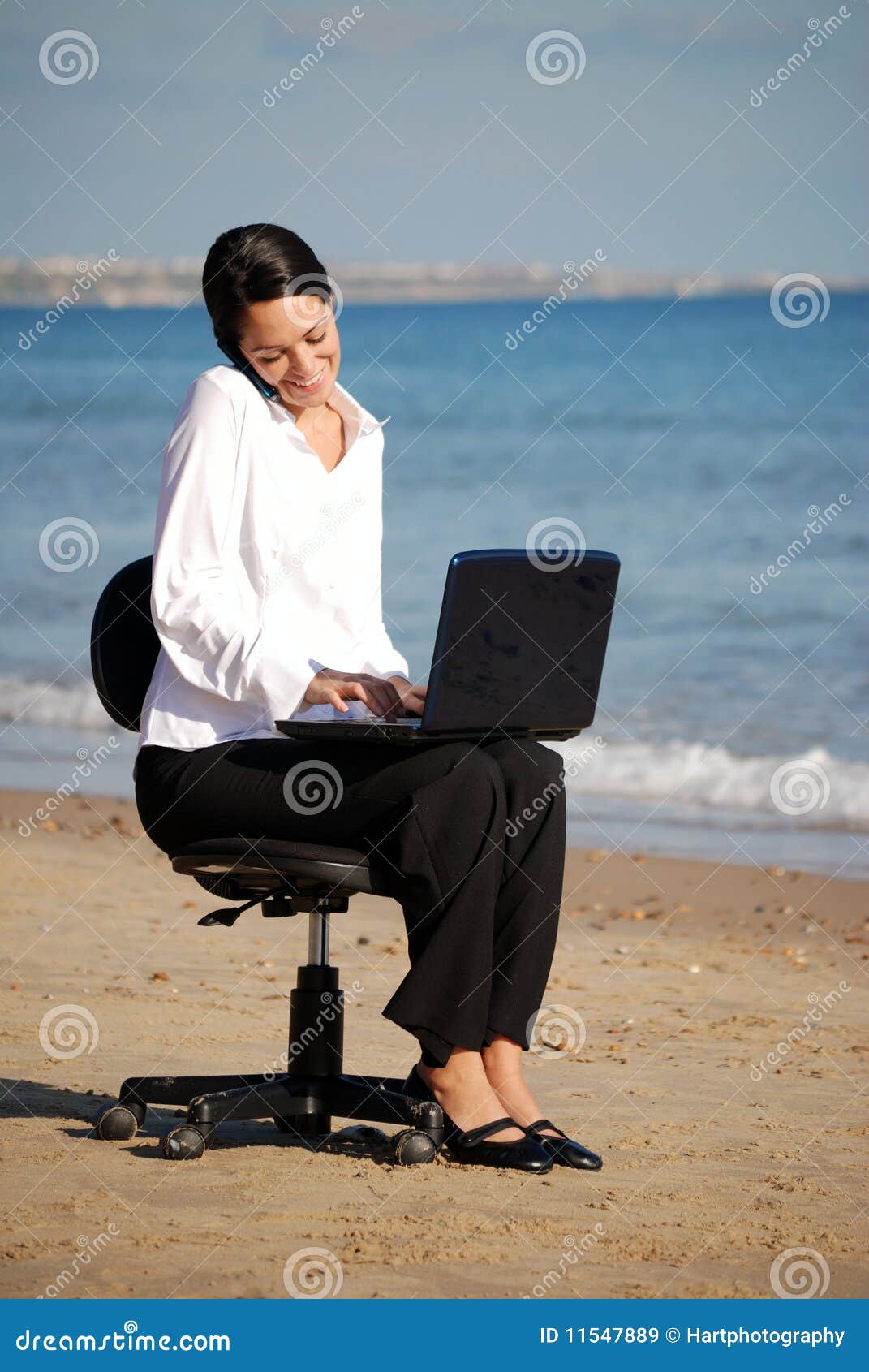 Business Woman Working at the Beach Stock Image - Image of comfortable ...