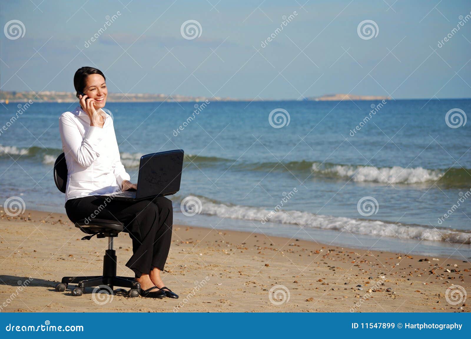 Business Woman Working at the Beach Stock Image - Image of busy ...