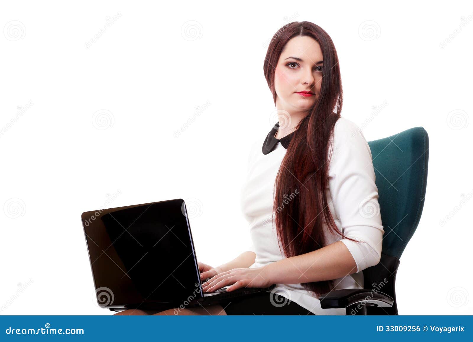 Business Woman Working on Computer Isolated Stock Photo - Image of ...