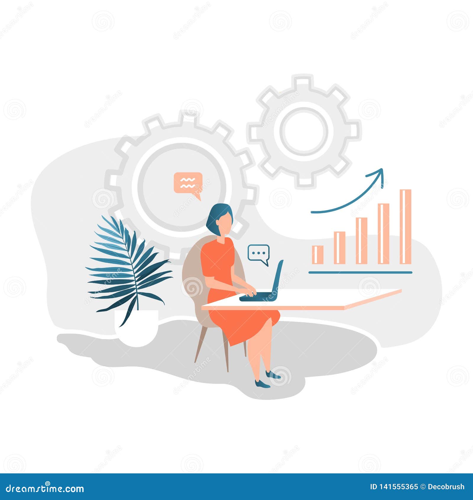 Business Woman Working on the Computer in the Office. Infographics ...