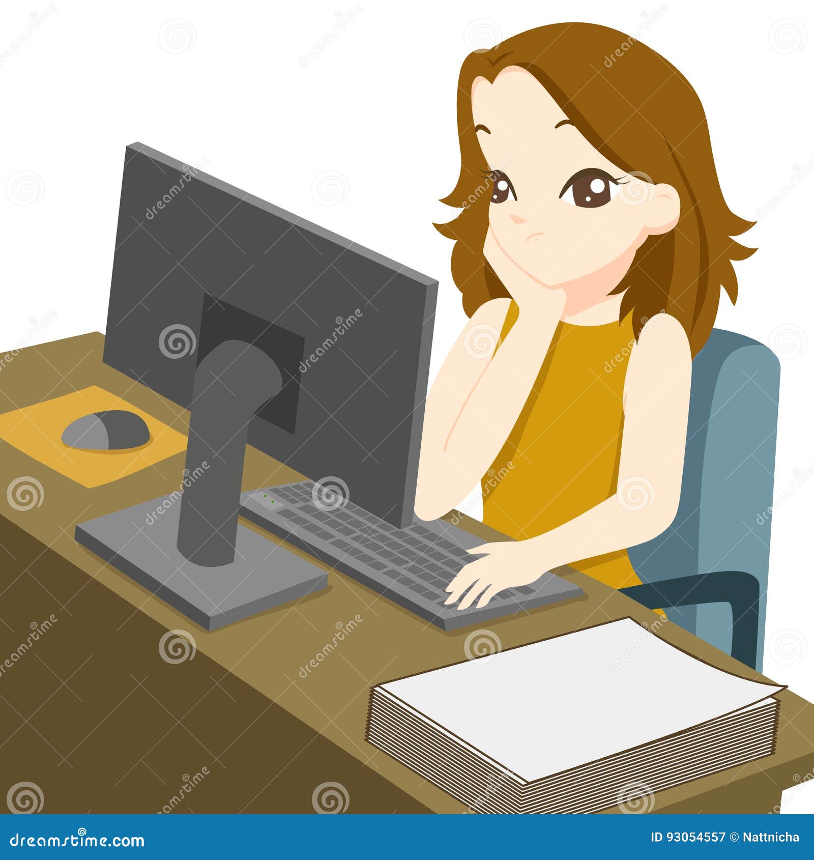 Business Woman Working on Desktop Computer Stock Vector - Illustration ...